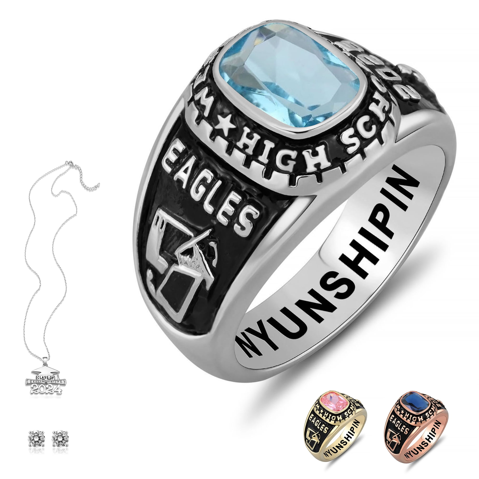 Ccjcinata Fully Personalized Customized class rings Sterling Silver ...