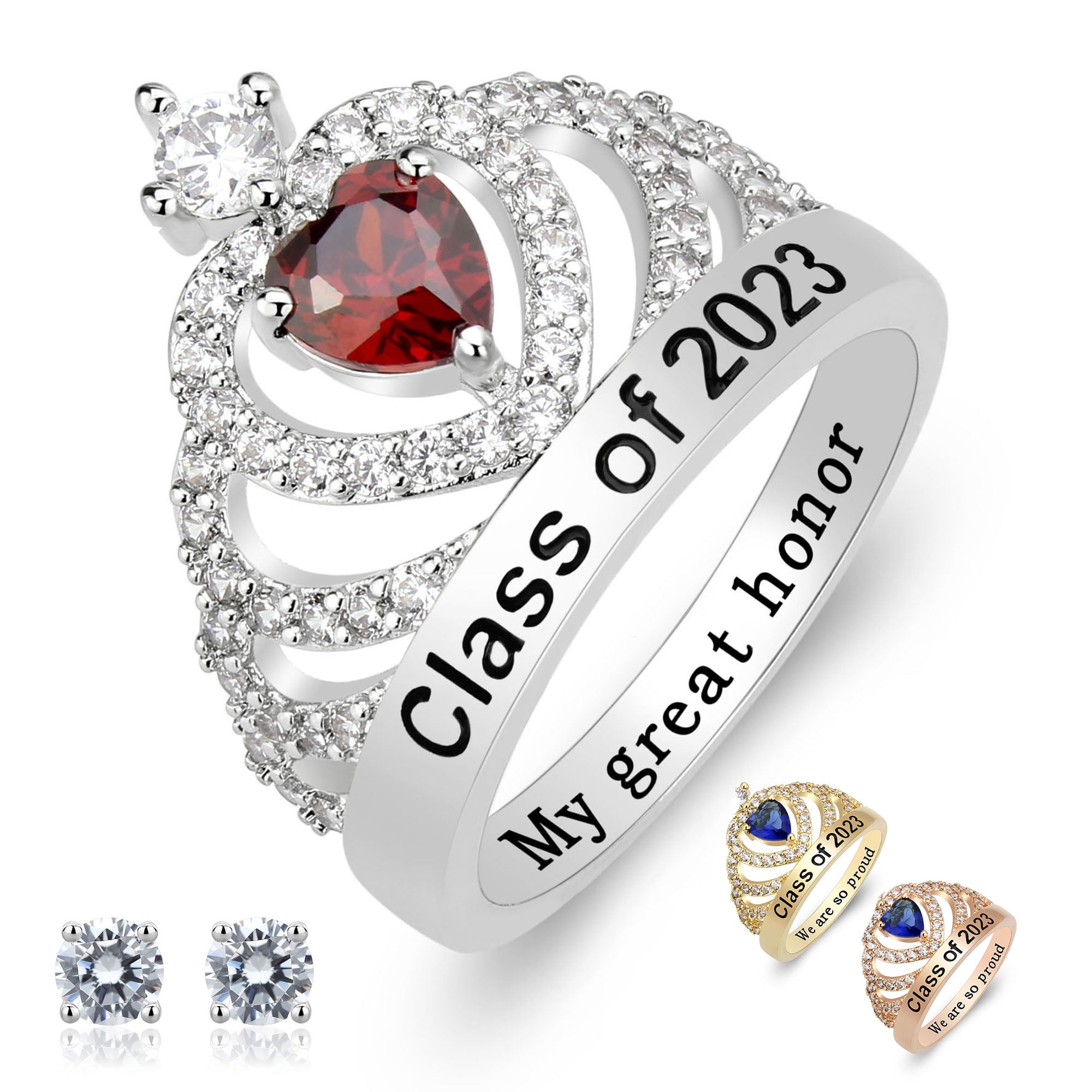 Ccjcinata Sterling Silver heart ring Customized Birthstone Crown rings ...