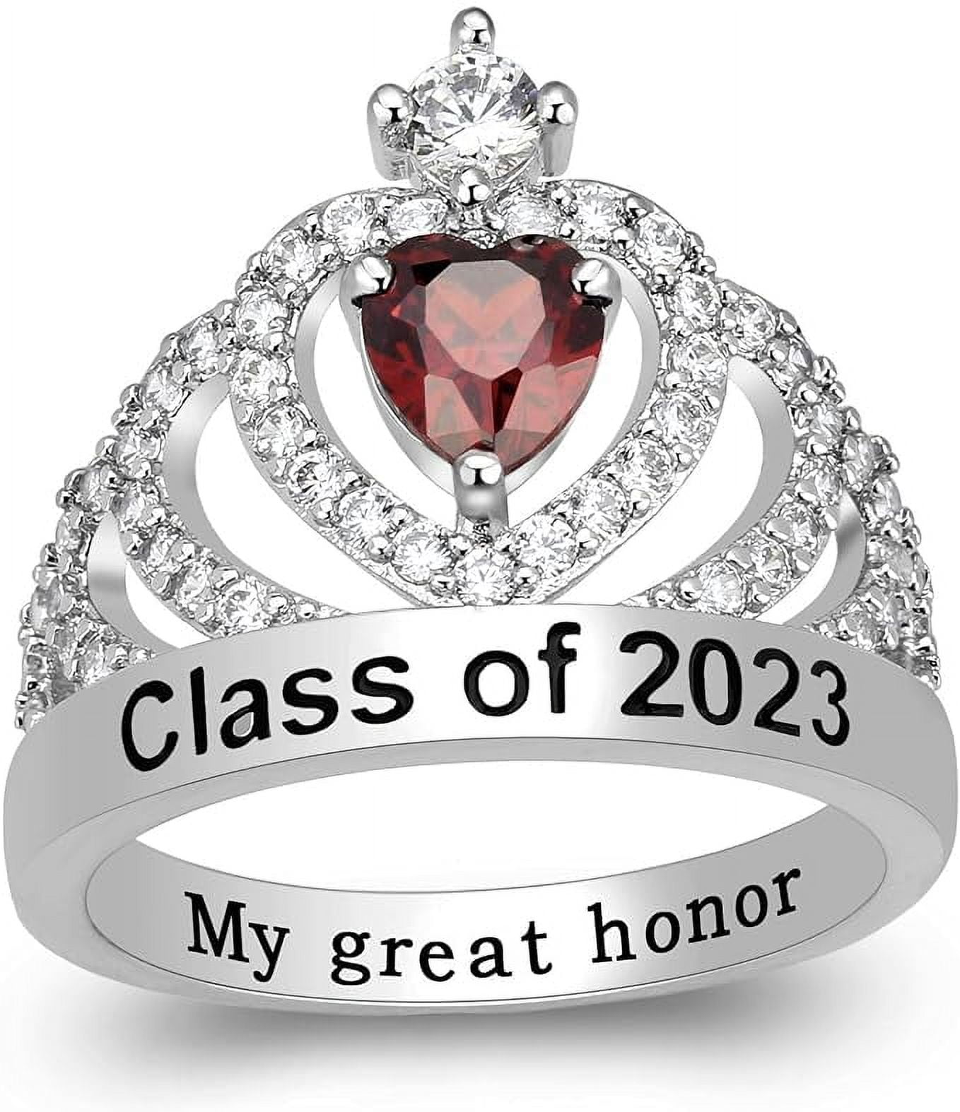 Ccjcinata Sterling Silver heart ring Customized Birthstone Crown rings High School College Class ...