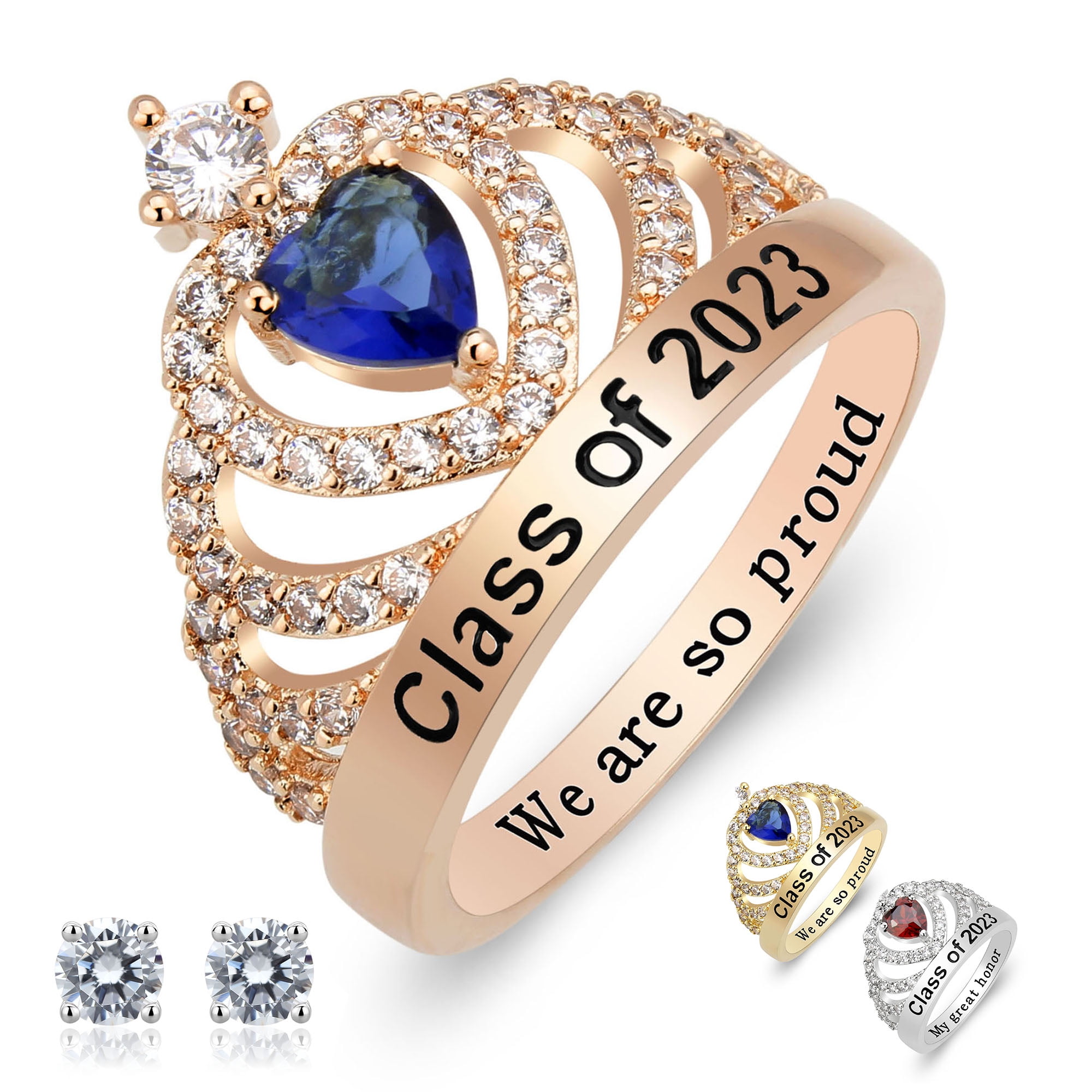 Ccjcinata Sterling Silver heart ring Customized Birthstone Crown rings ...