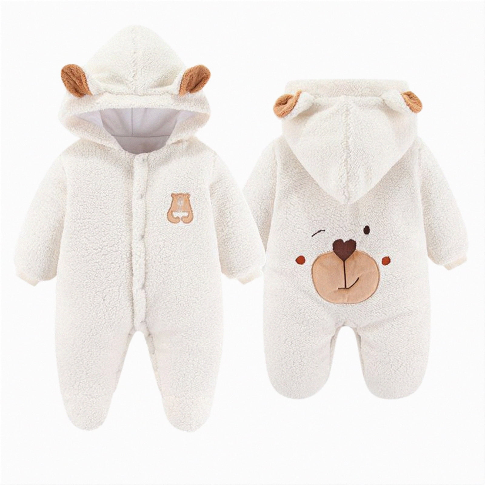 Ccpelsie Baby Newborn Baby Bear Onesie Thin Fleece Footie Romper Snowsuit Hooded Jumpsuit ...