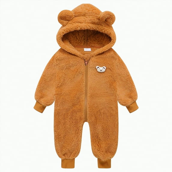 Ccpelsie Baby Snowsuit Bear Ear Hooded Jumpsuit Fleece Romper Zipper Winter Coat Outfits for ...