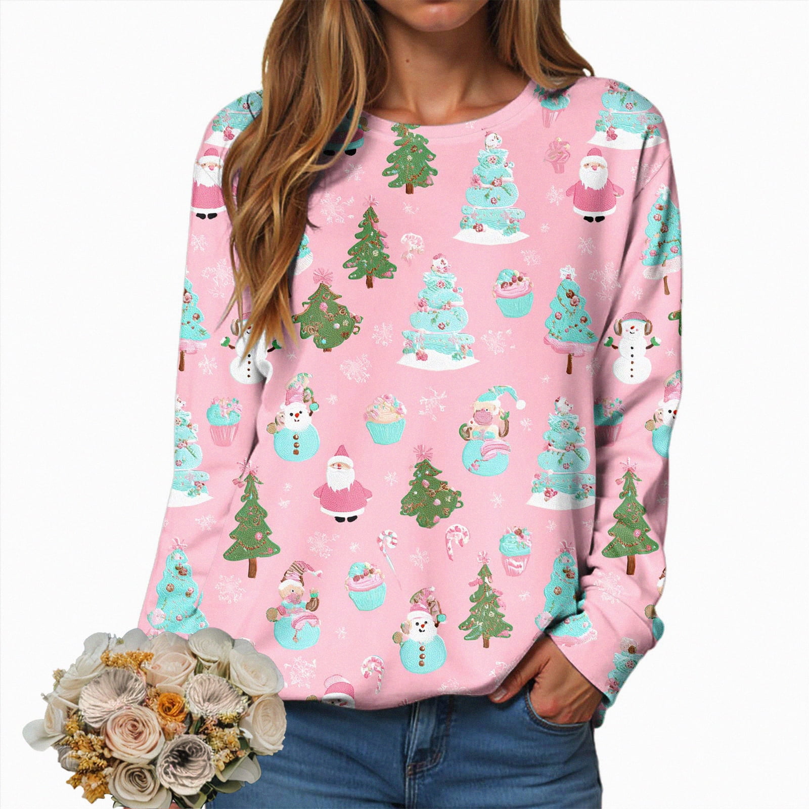 Ccpelsie Christmas Crew Neck Sweatshirt for Women Loose Soft Long ...