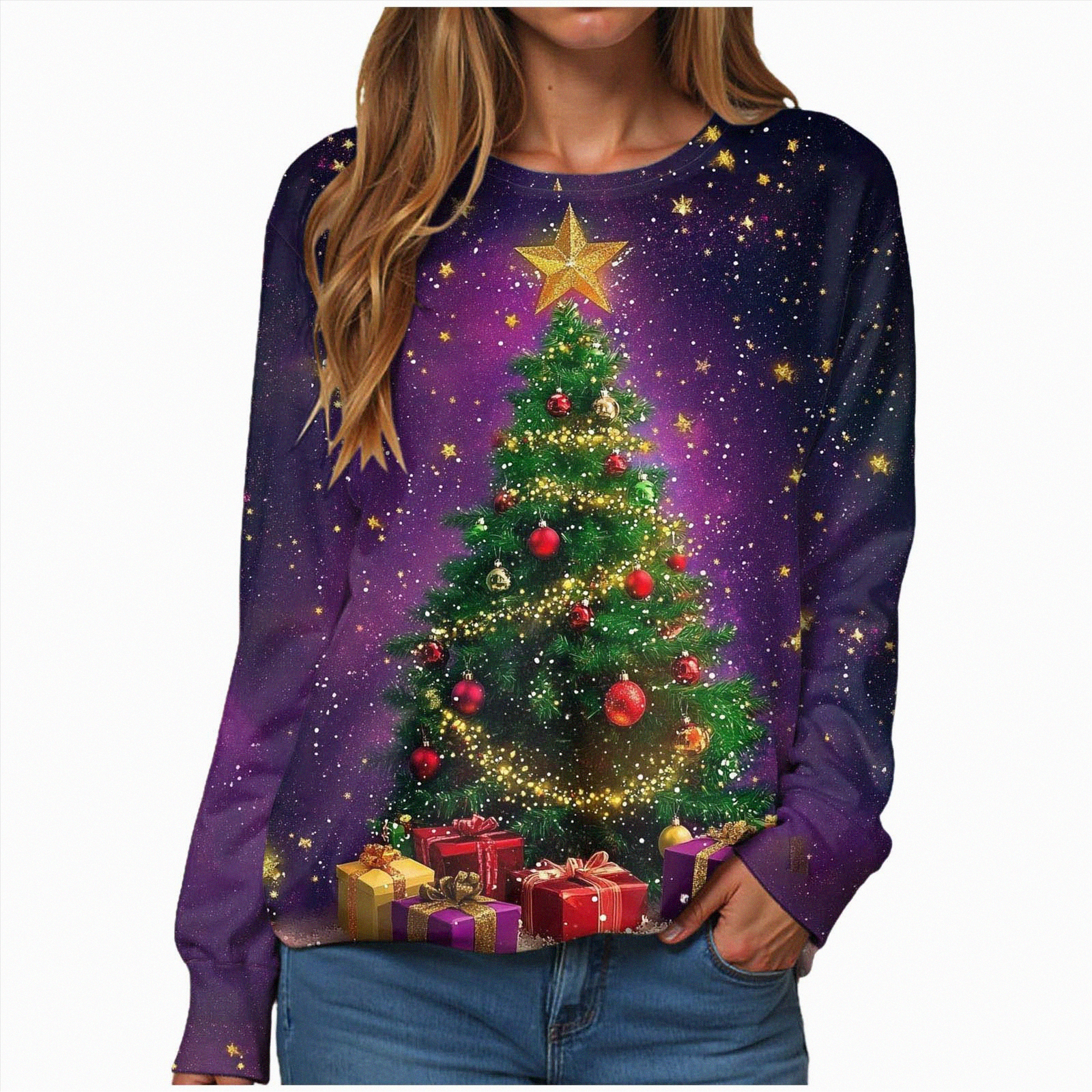 Ccpelsie Christmas Sweatshirts Women Christmas Tree Graphic Long Sleeve ...