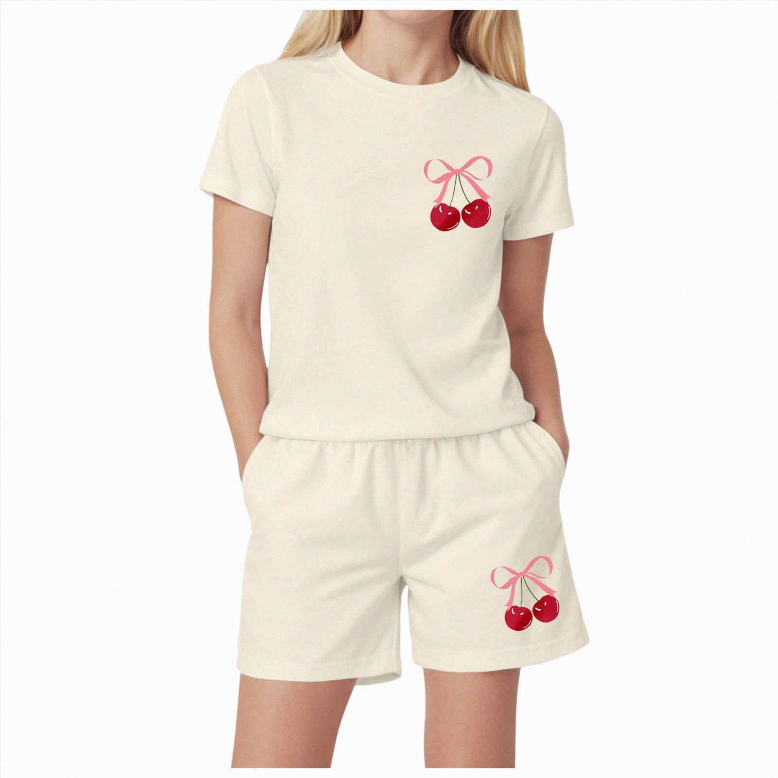 Ccpelsie Girl Clothes Cute Print Fly Sleeve Romper Ruffle Shorts Set ...