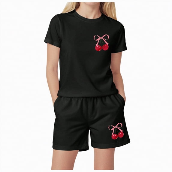 Ccpelsie Girl Clothes Cute Print Fly Sleeve Romper Ruffle Shorts Set ...