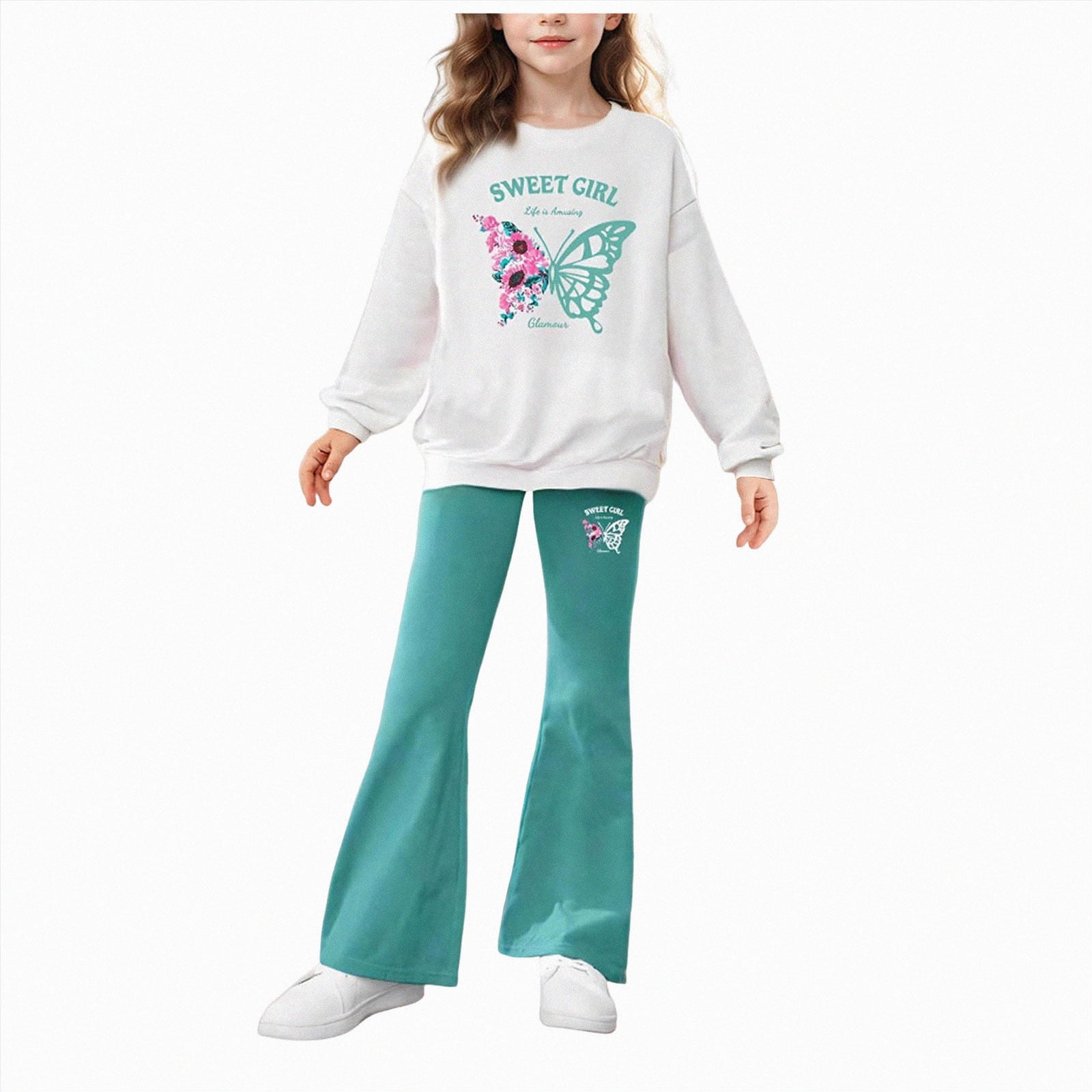 Ccpelsie Girls 2 Piece Clothes Long Sleeve Sweatshirt & Flared Pants ...