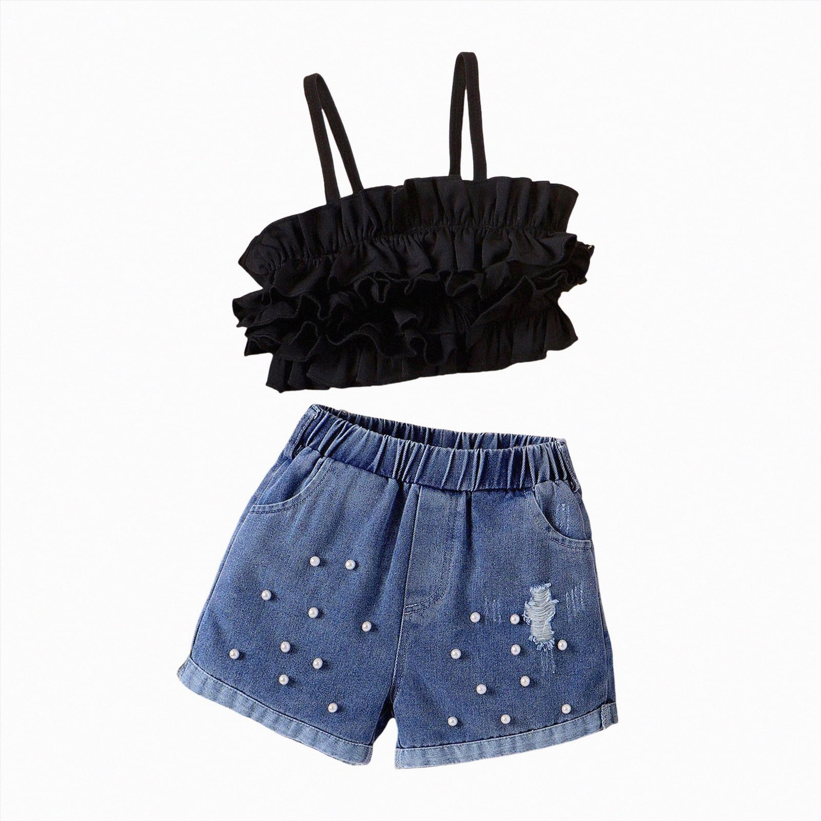 Ccpelsie Girls 2 Piece Outfits Summer Clothes Square Neck Puffed Sleeve ...