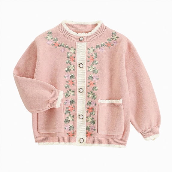 Ccpelsie Girls Cardigan Sweater Kids Color Block Button Long Sleeve ...