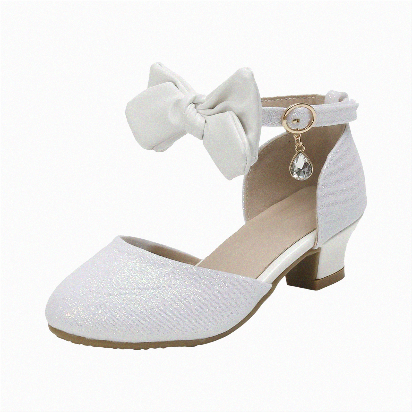 Ccpelsie Girls Dress Shoes Mary Jane Wedding Party Heel Glitter Bow ...