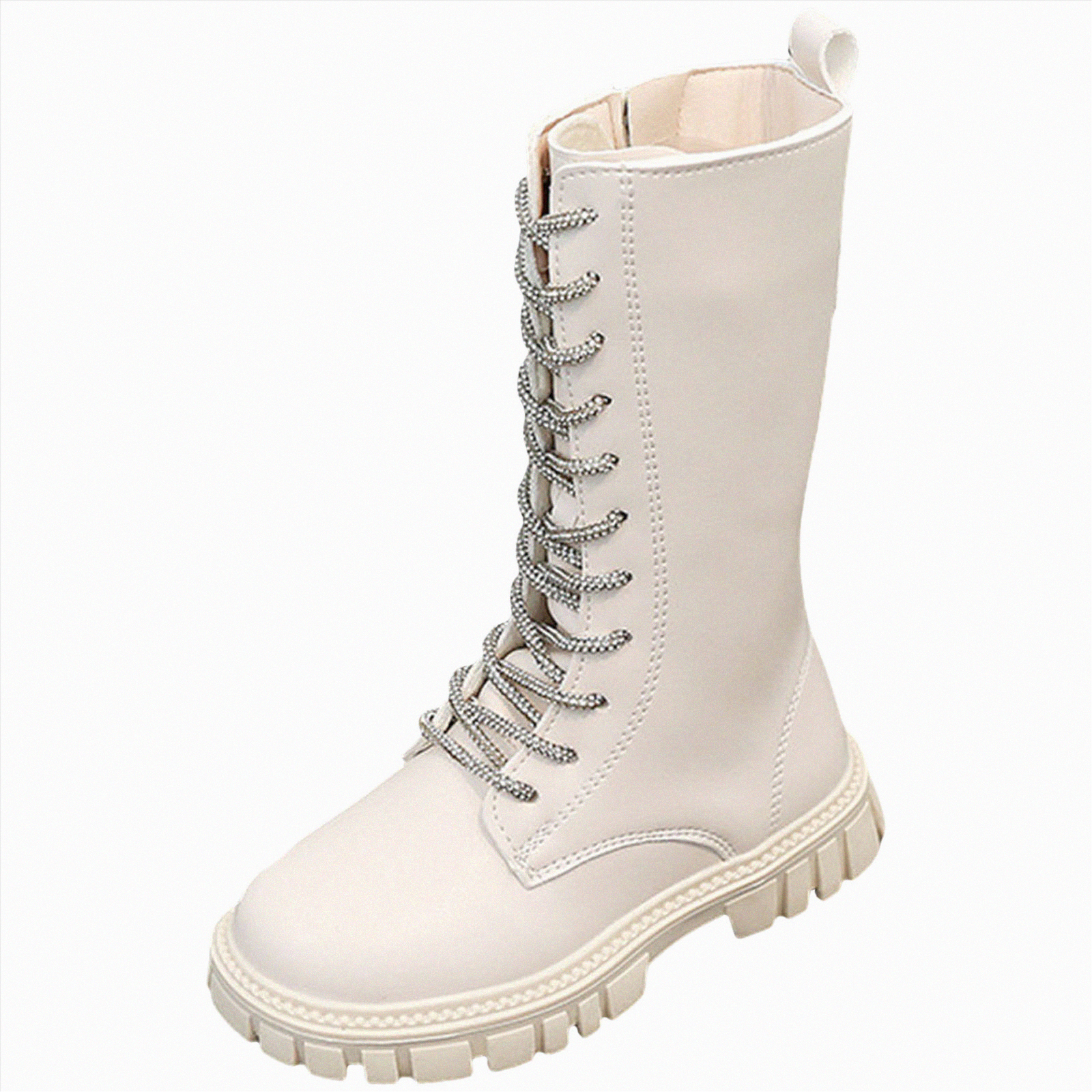 Ccpelsie Girls Lace Up Knee High Boots with Side Zipper Fashion ...