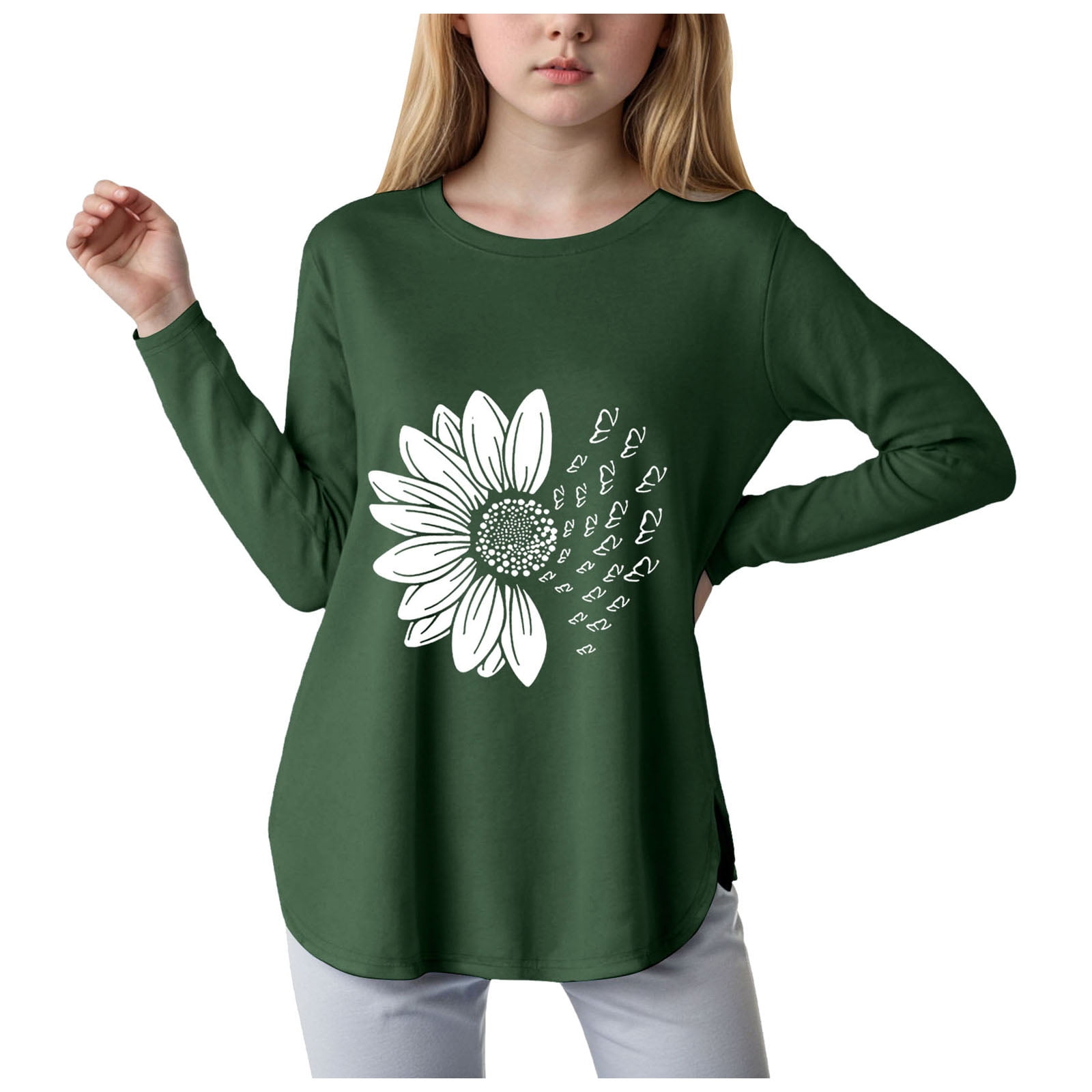 Ccpelsie Girls Long Sleeve Crop Tops Kids Fashion Loose Crew Neck ...