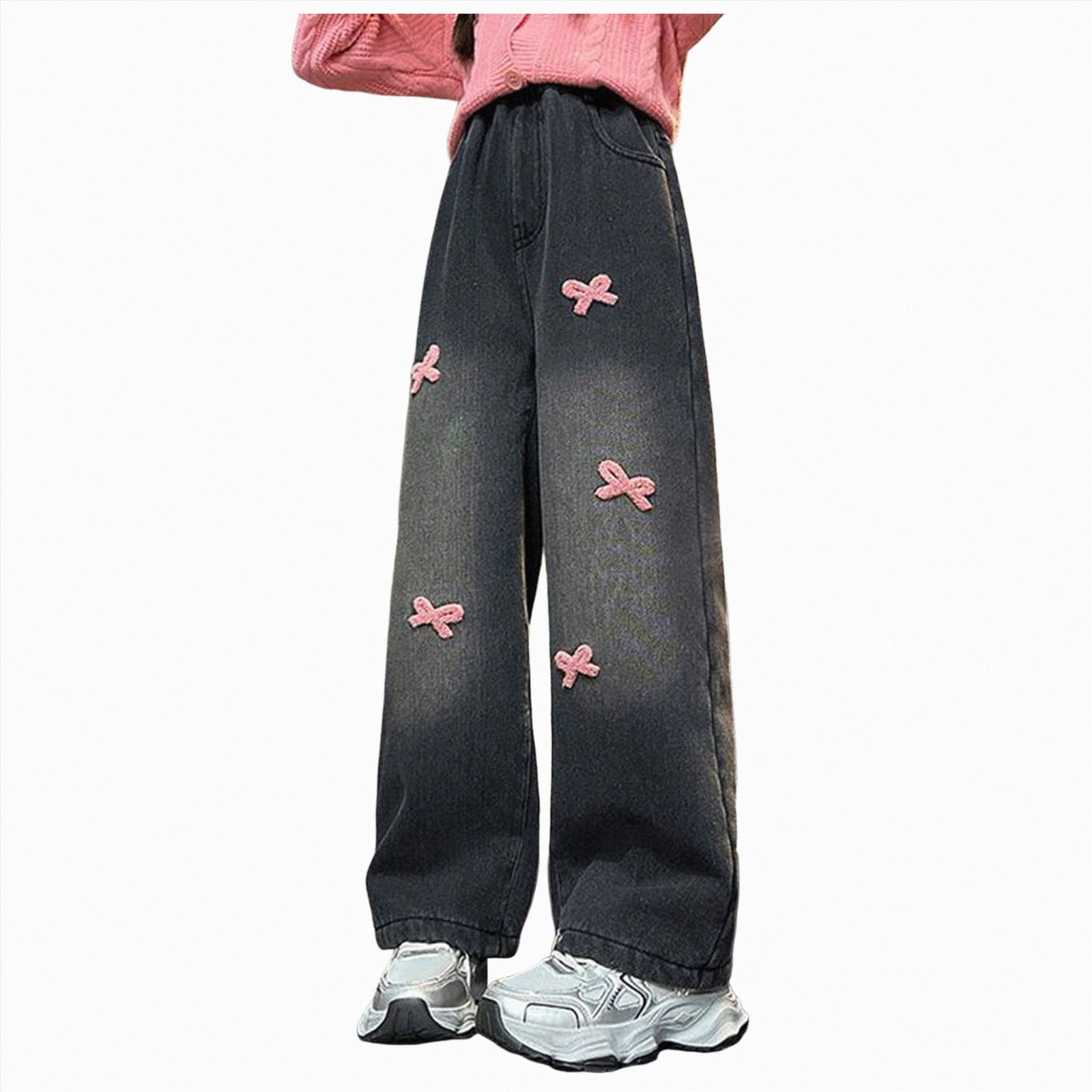 Ccpelsie Girls Relaxed Fit Wide Leg Denim Pants High Waisted Jeans Y2K ...