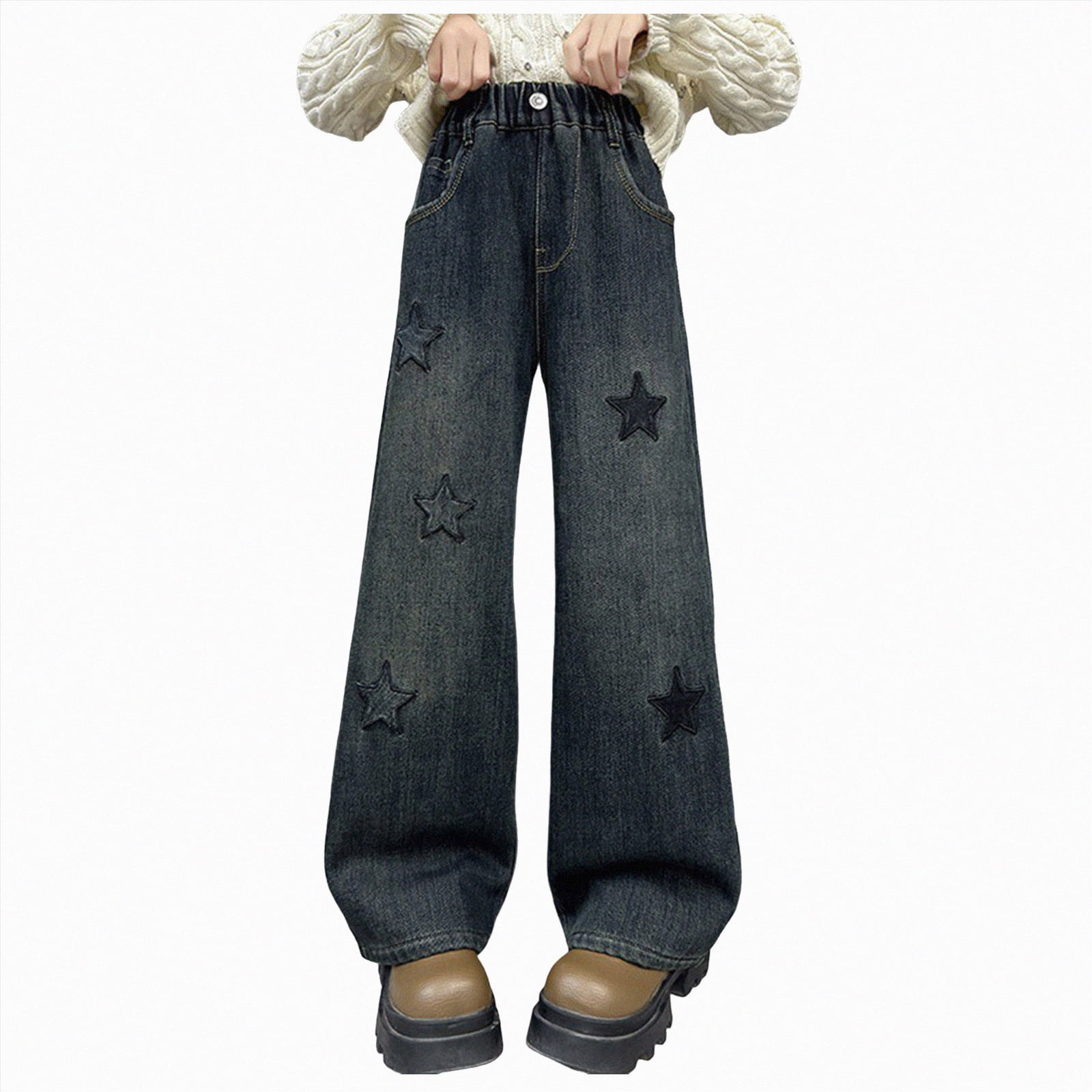 Ccpelsie Girls Relaxed Fit Wide Leg Denim Pants High Waisted Jeans Y2K ...