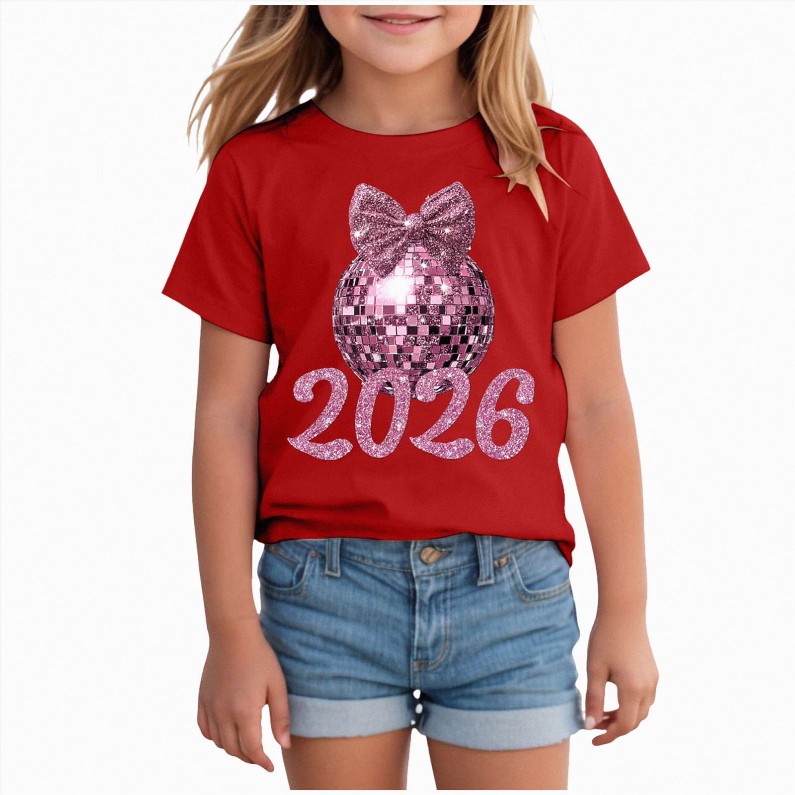 Ccpelsie Girls Short Sleeve T Shirts Kids Crewneck Curve Hem Soft Tops ...