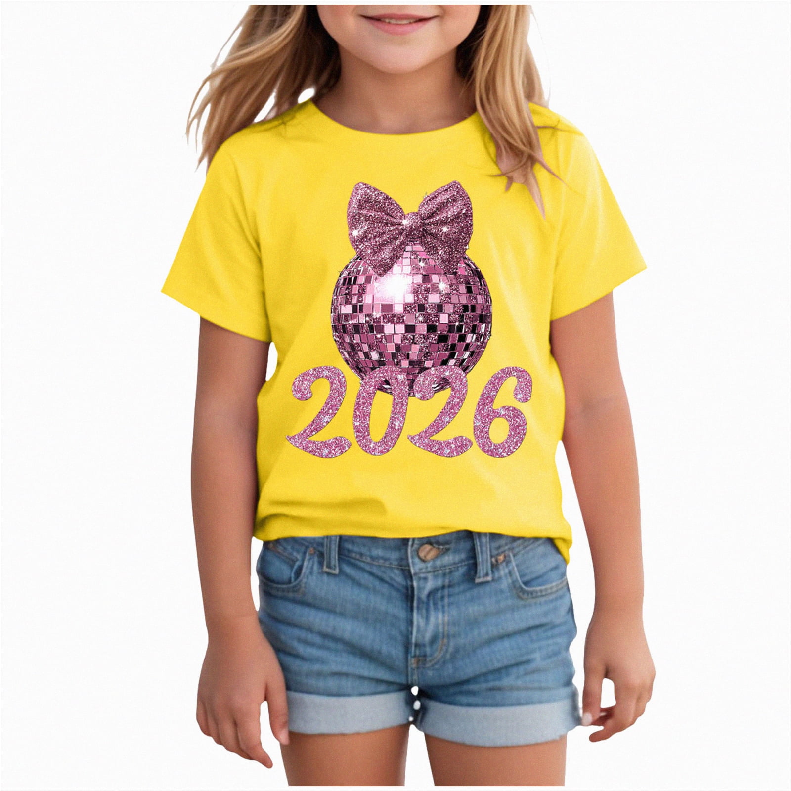 Ccpelsie Girls Short Sleeve T Shirts Kids Crewneck Curve Hem Soft Tops ...