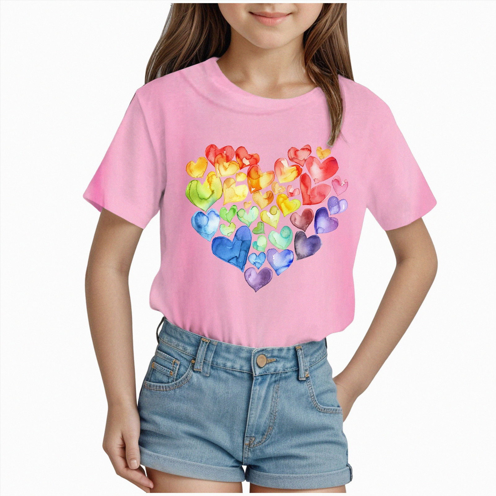 Ccpelsie Girls Summer Short Sleeve T-Shirts Rainbow Butterfly Print ...