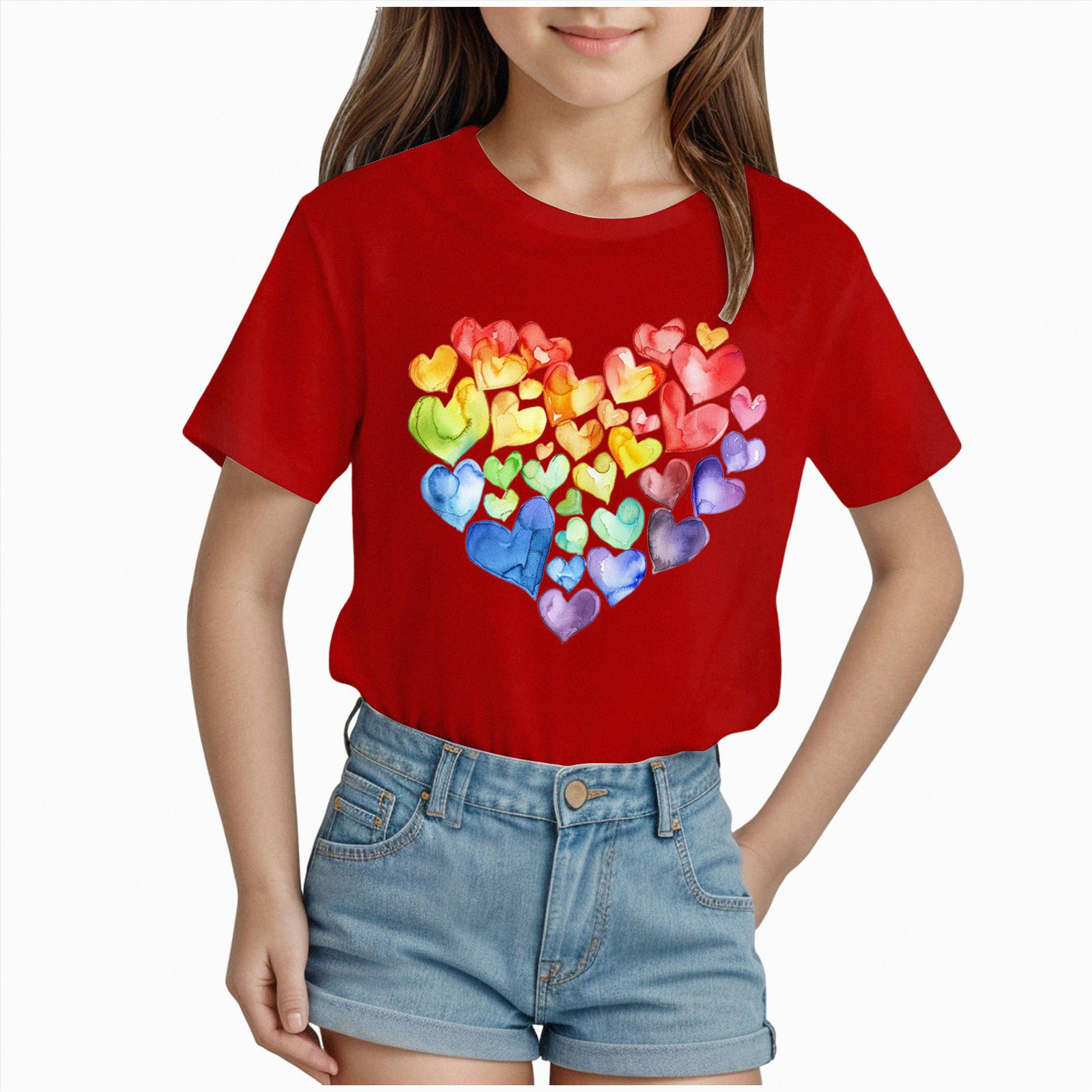 Ccpelsie Girls Summer Short Sleeve T-Shirts Rainbow Butterfly Print ...