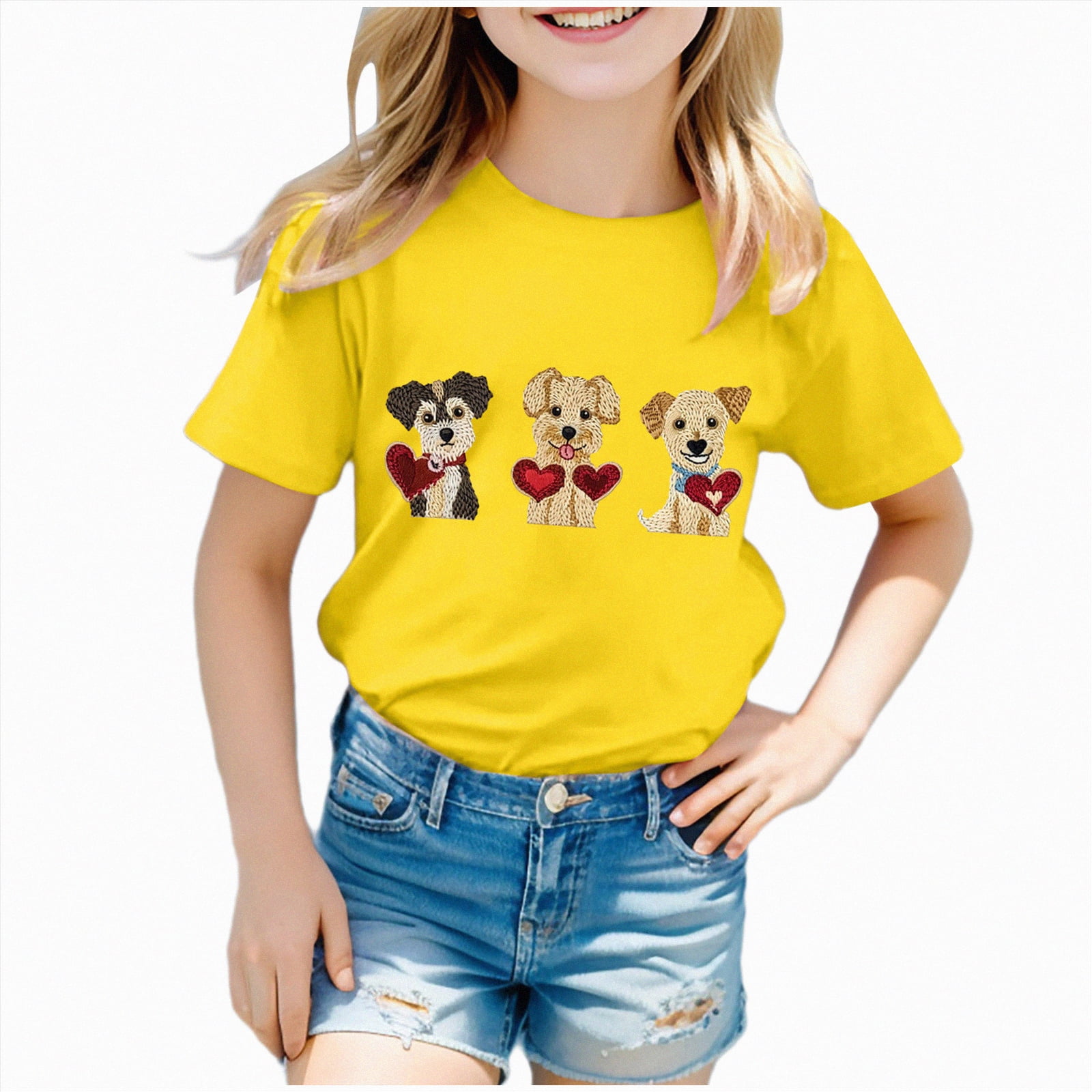 Ccpelsie Girls V Neck T-Shirts Kids Summer Swiss Dot Short Sleeve Tops ...