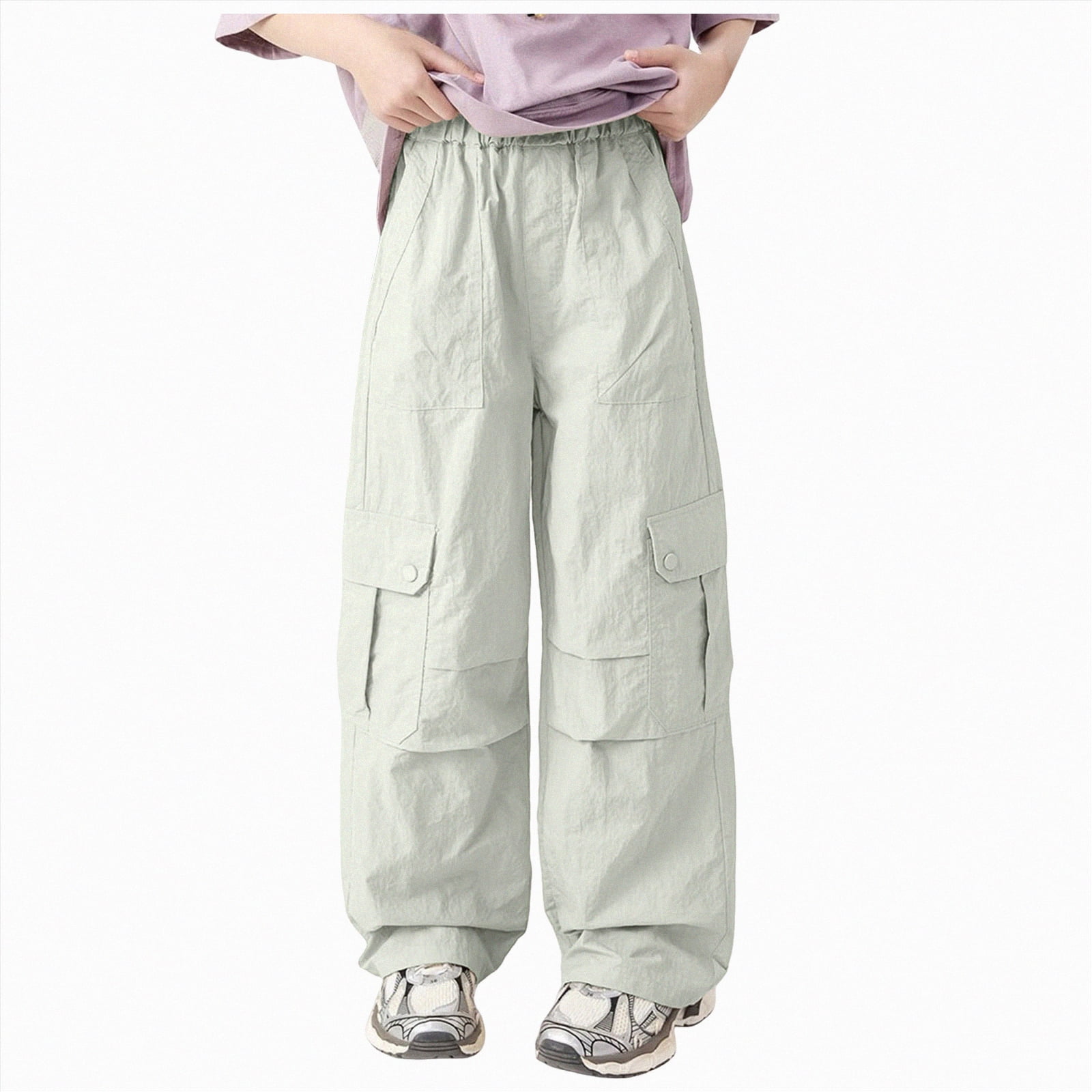 Ccpelsie Girls Wide Leg Cargo Pants Baggy Fit with Utility Pockets and ...