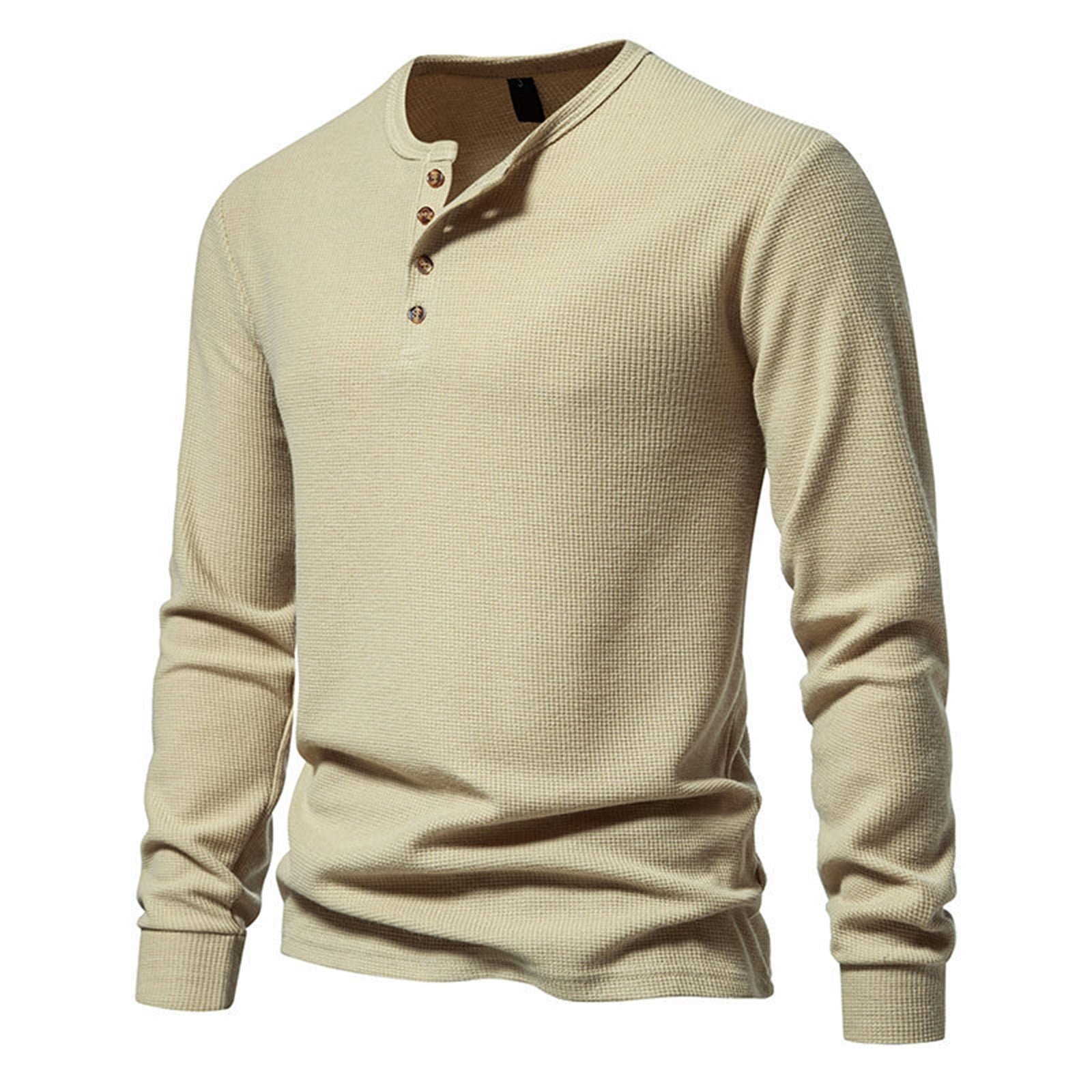 Ccpelsie Henley Shirts for Men Waffle Long Sleeve Casual Solid Color Crewneck Tops Soft ...
