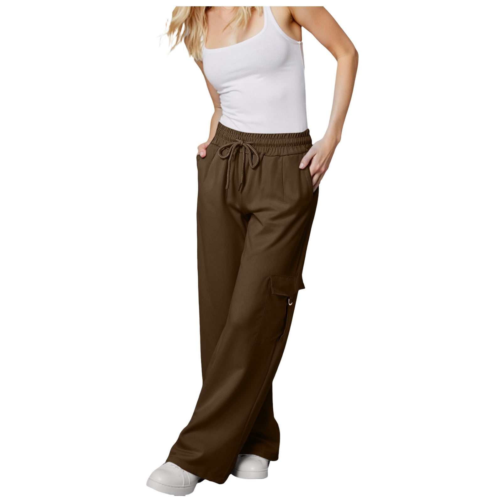 Ccpelsie Joggers for Women with Pockets Elastic Waist Workout Sport Gym ...