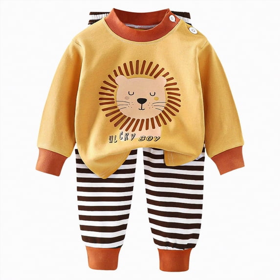 Ccpelsie Kids Girls Long Sleeve Cartoon Printed Pants Outfits Round ...