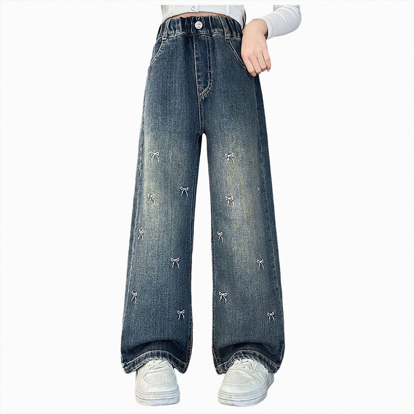 Ccpelsie Kids Y2K Elastic High Waist Jeans Wide Leg Loose Denim Pants ...