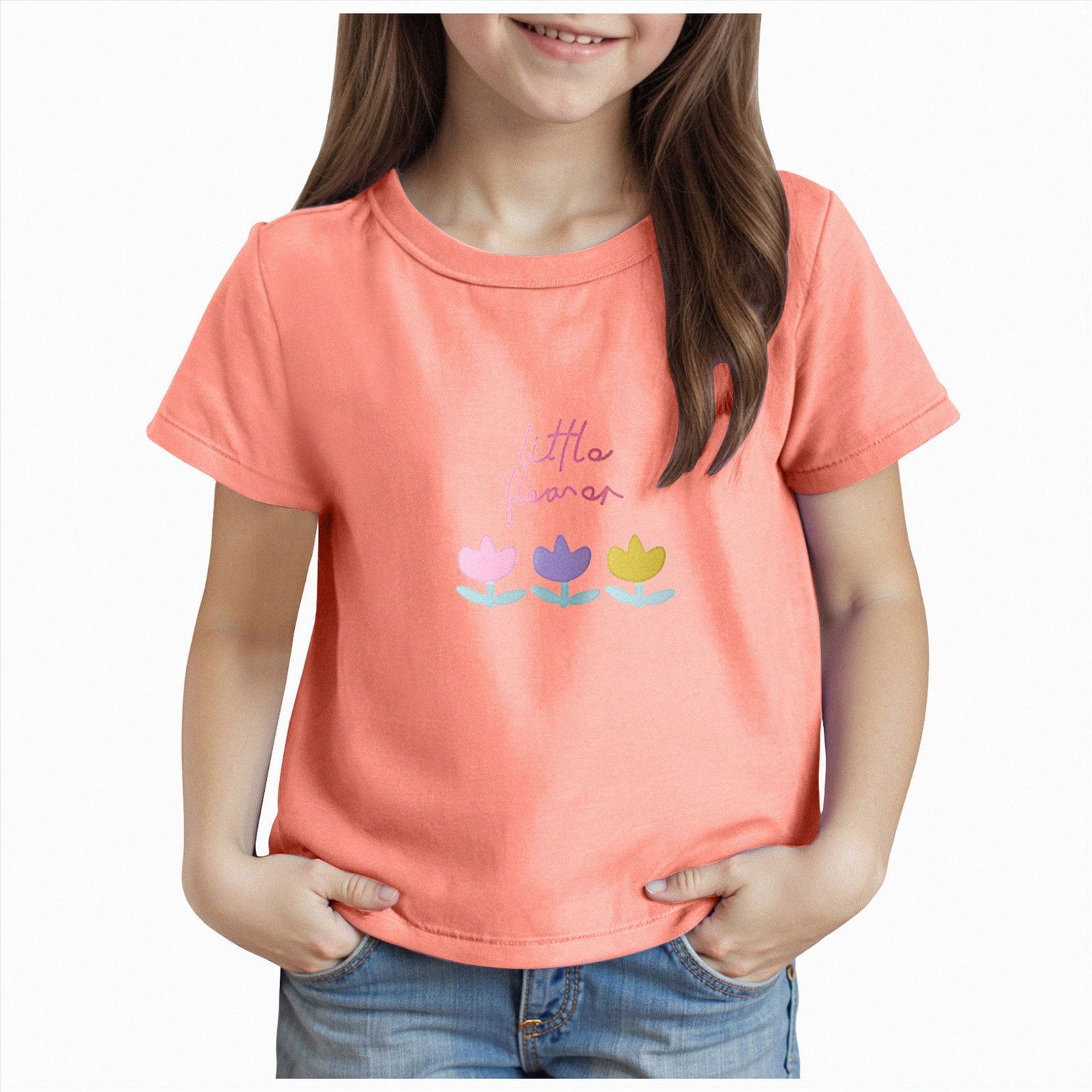 Ccpelsie Little Girl's Graphic Print Tee Round Neck Short Sleeve T ...