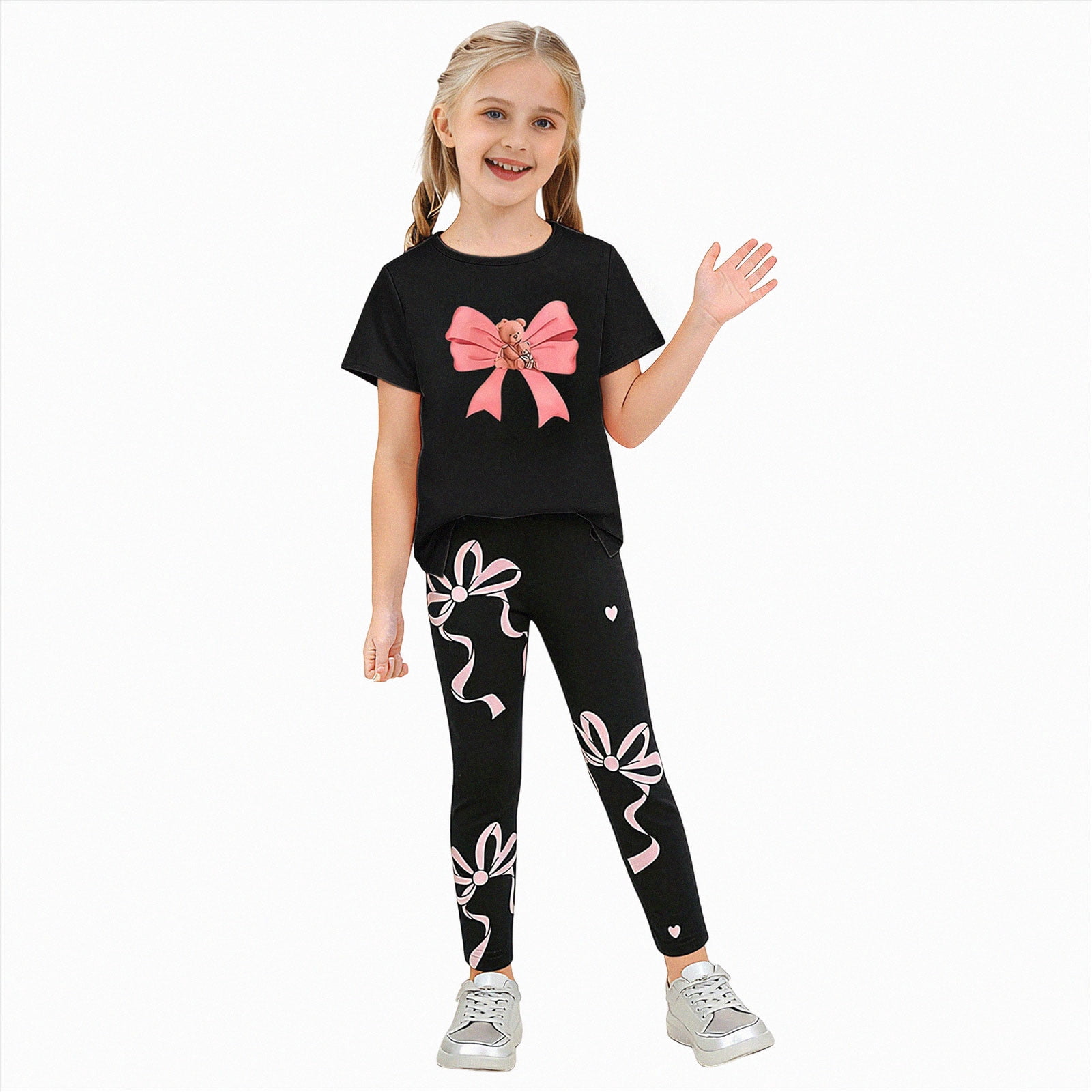 Ccpelsie Little Girls Cropped Ribbed T-Shirt and Flare Pants Outfit Set ...