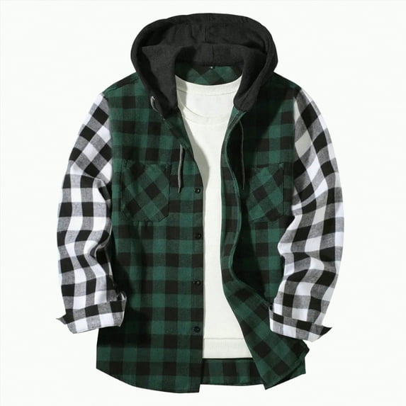 Ccpelsie Men's Flannel Hoodie Shirts Long Sleeve Casual Vintage Button ...