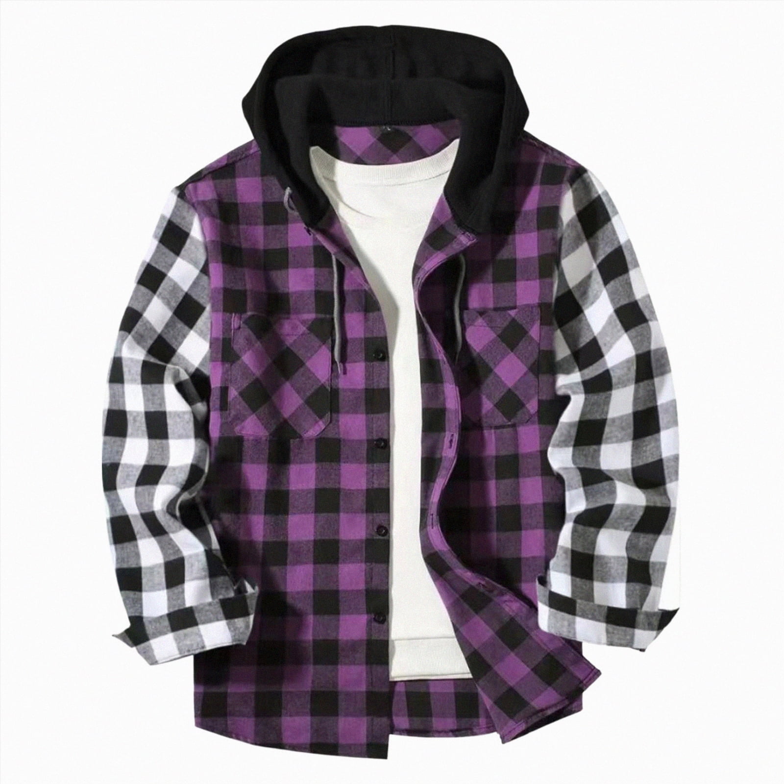 Ccpelsie Men's Flannel Hoodie Shirts Long Sleeve Casual Vintage Button ...