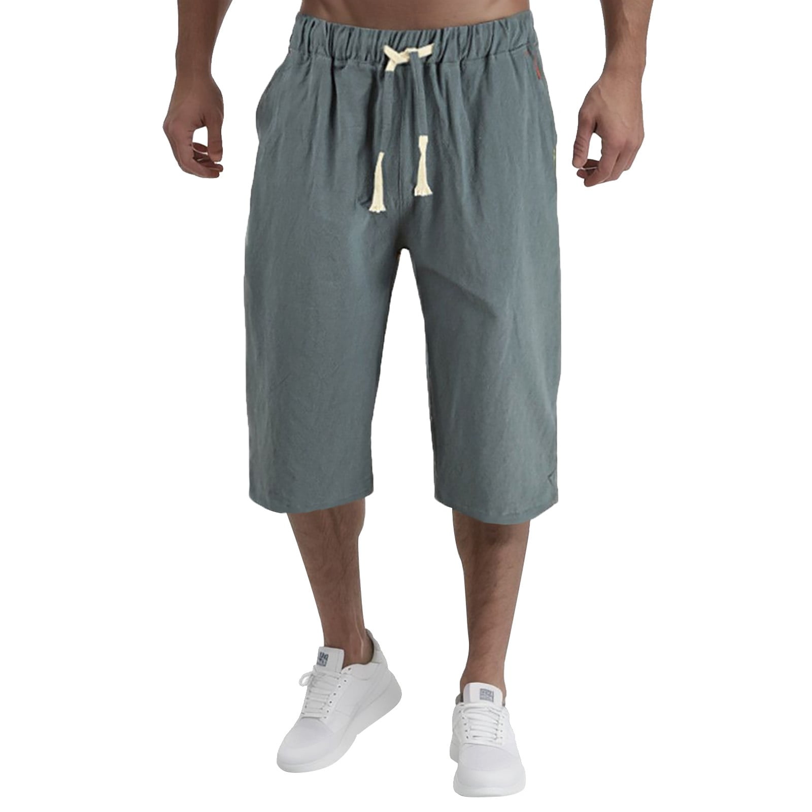 Ccpelsie Men’s Linen Short Elastic Waist Drawstring Casual Summer Beach Shorts(Army Green,4XL ...