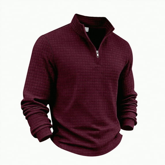 Ccpelsie Men's Quarter Zip Long Sleeve Quilted Sweatshirt Casual ...