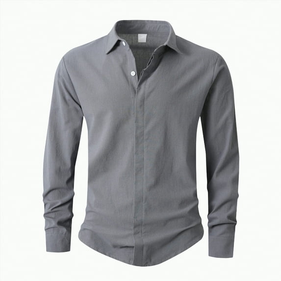 Ccpelsie Men's Regular Fit Dress Shirt Solid Color Long Sleeve Casual ...