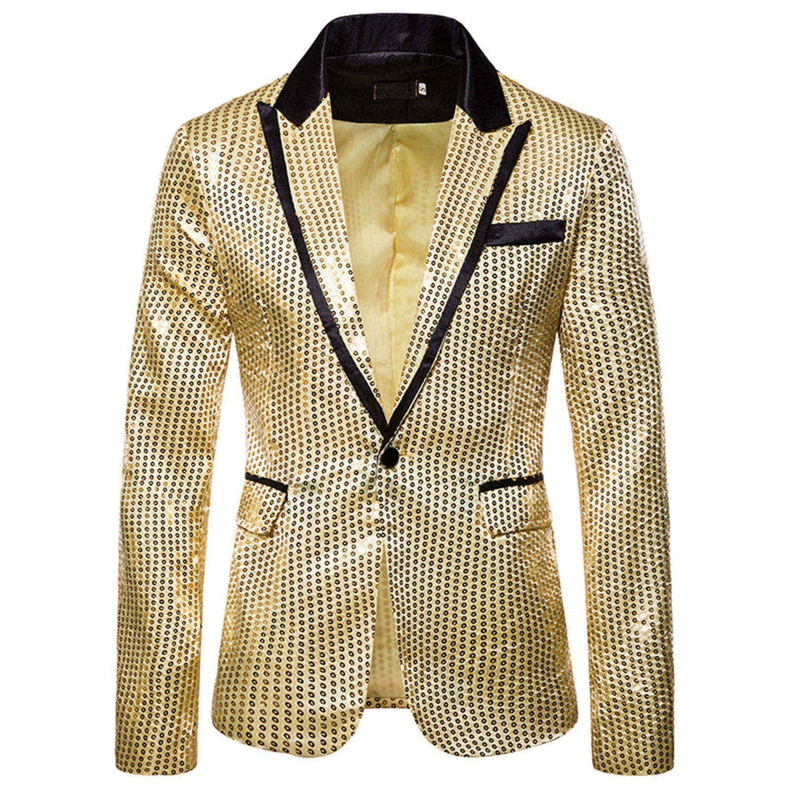 Ccpelsie Men's Sequin Blazer One Button Tuxedo Suit Jacket Party ...