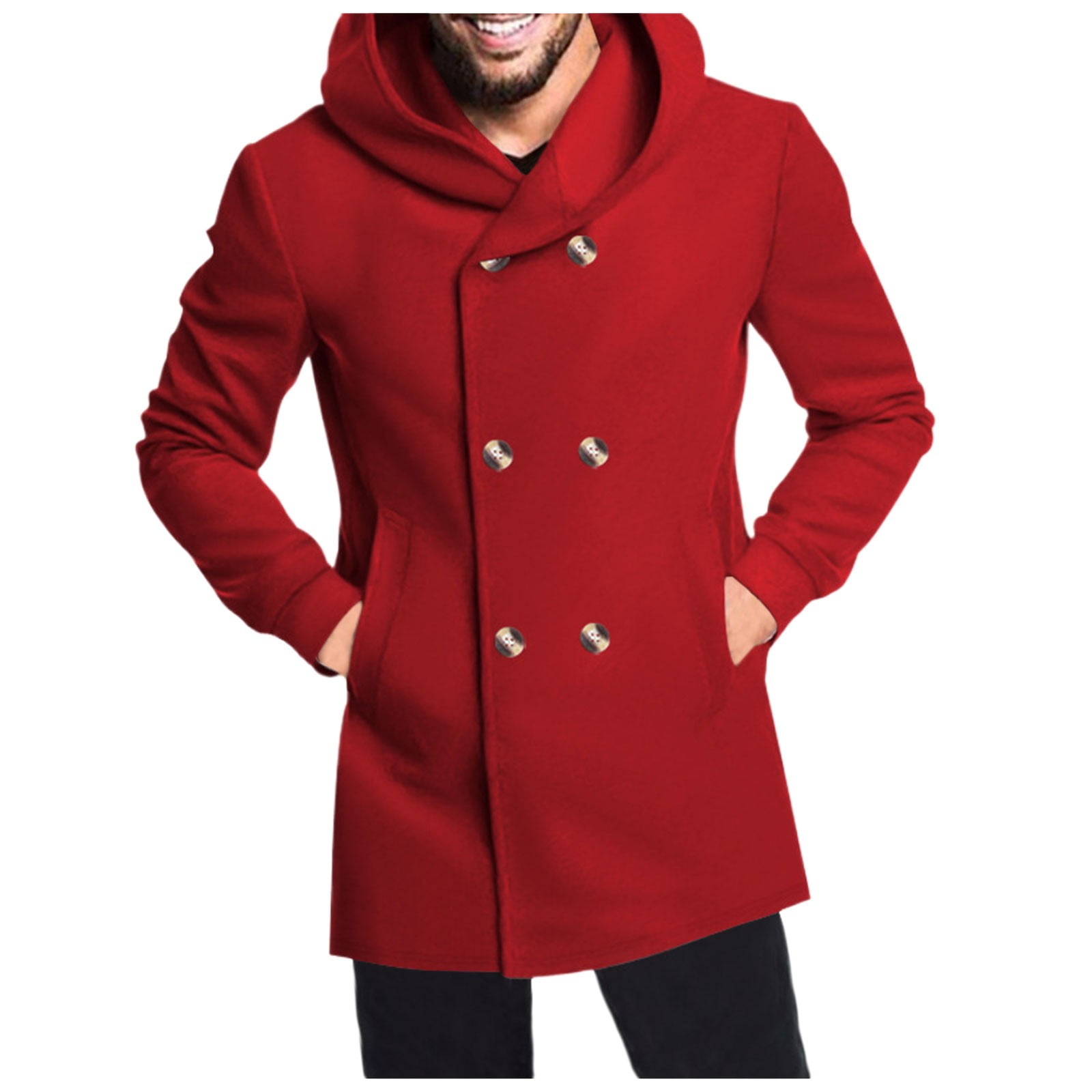 Ccpelsie Mens Classic Pea Coat Notched Collar Double Slim Fit Winter ...