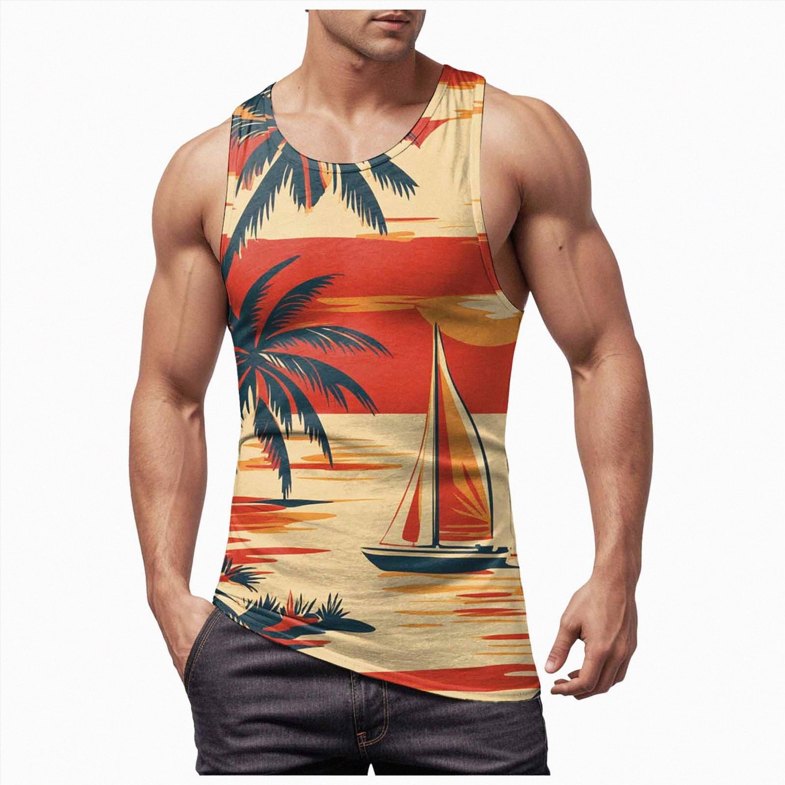 Ccpelsie Mens Graphic Tank Tops Workout Sleeveless Shirts Hawaiian ...