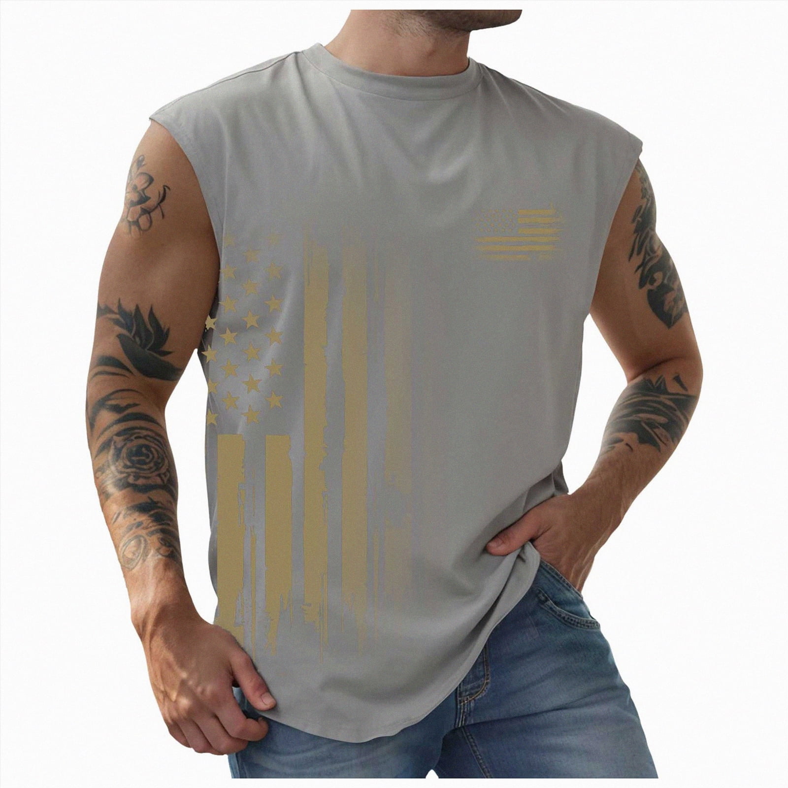 Ccpelsie Mens Gym Tank Tops Athletic Workout Stringer Shirts Breathable Comfort Quick Dry(Light ...