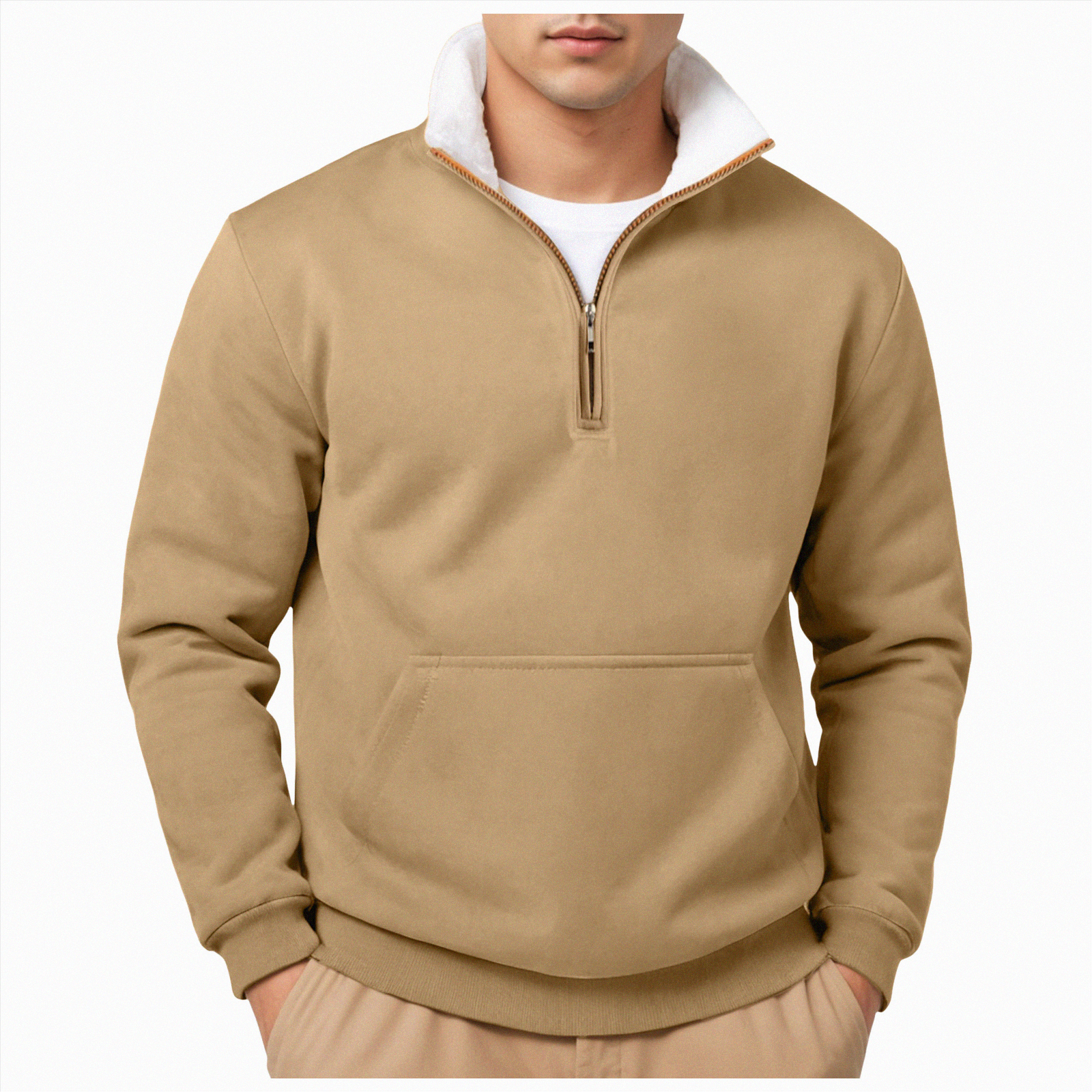 Ccpelsie Mens Quarter Zip Sweatshirt Collared Neck Long Sleeve Fall ...