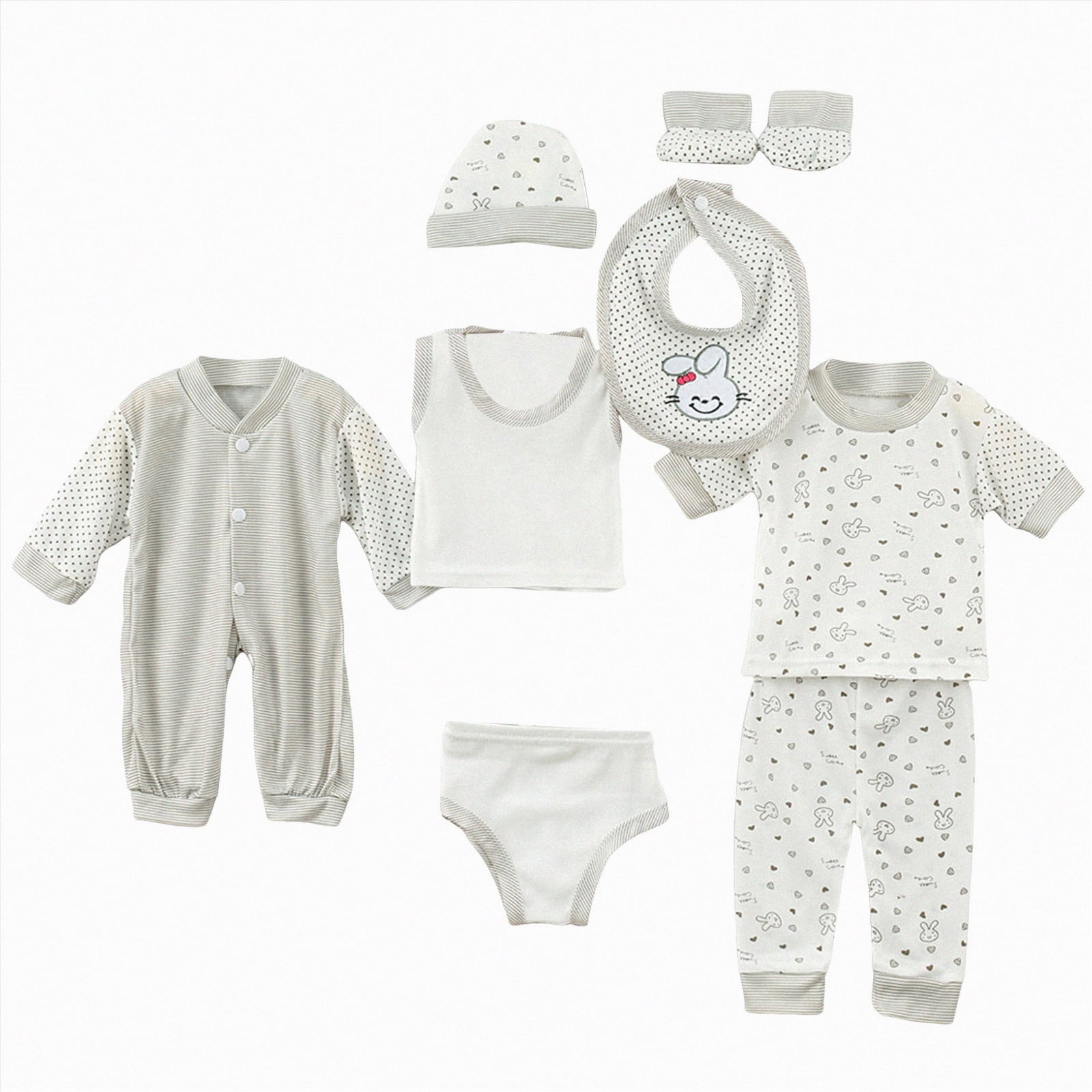 Ccpelsie Newborn Baby Clothes 8PCS Baby Boy Girl Tops+Hat+Pants +Bib ...