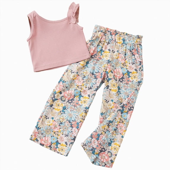 Ccpelsie Toddler Baby Girl Summer Clothes Set Kids Ruffle Tank Tops and ...
