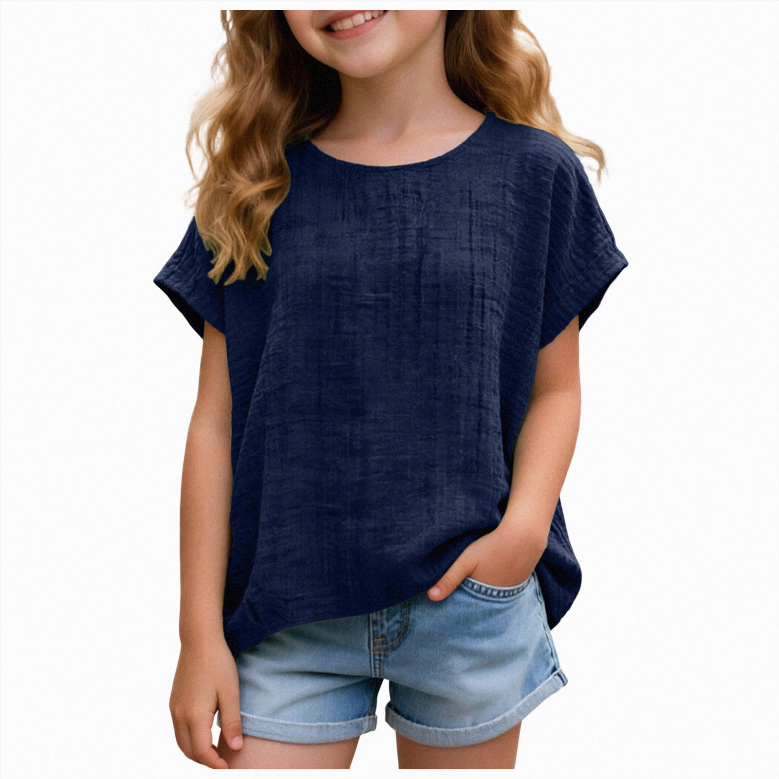 Ccpelsie Toddler Girls Short Sleeve T-Shirts Kids Summer Crewneck Solid ...
