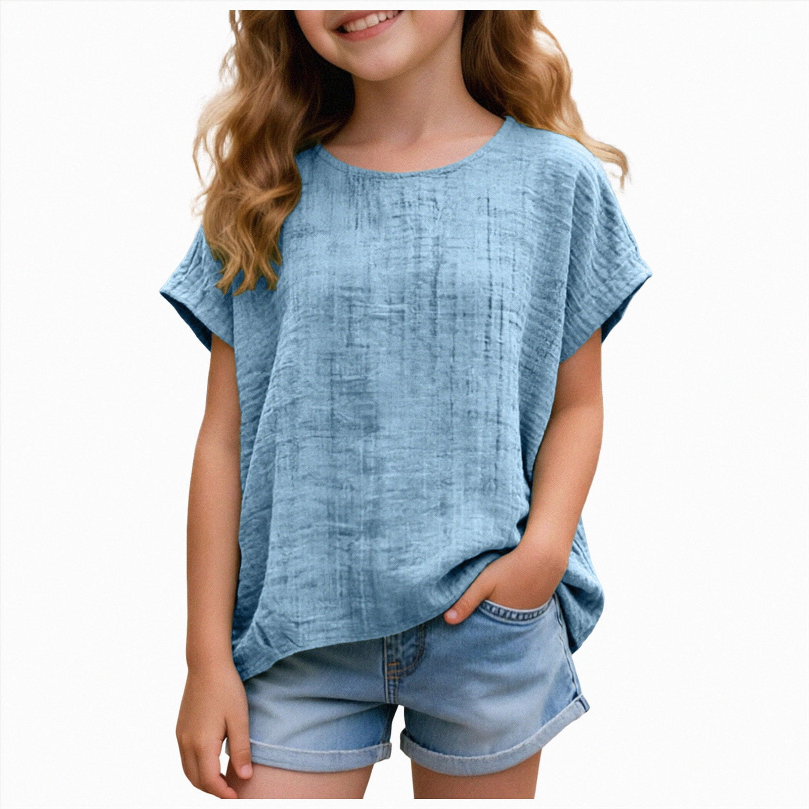 Ccpelsie Toddler Girls Short Sleeve T-Shirts Kids Summer Crewneck Solid ...