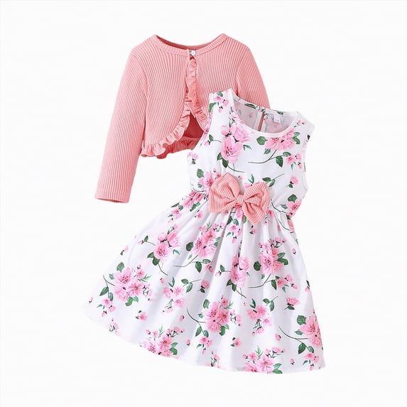 Ccpelsie Toddler Girls Spring Clothes Set Floral Print Dress + Open ...