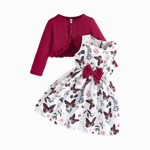 Ccpelsie Toddler Girls Spring Clothes Set Floral Print Dress + Open ...