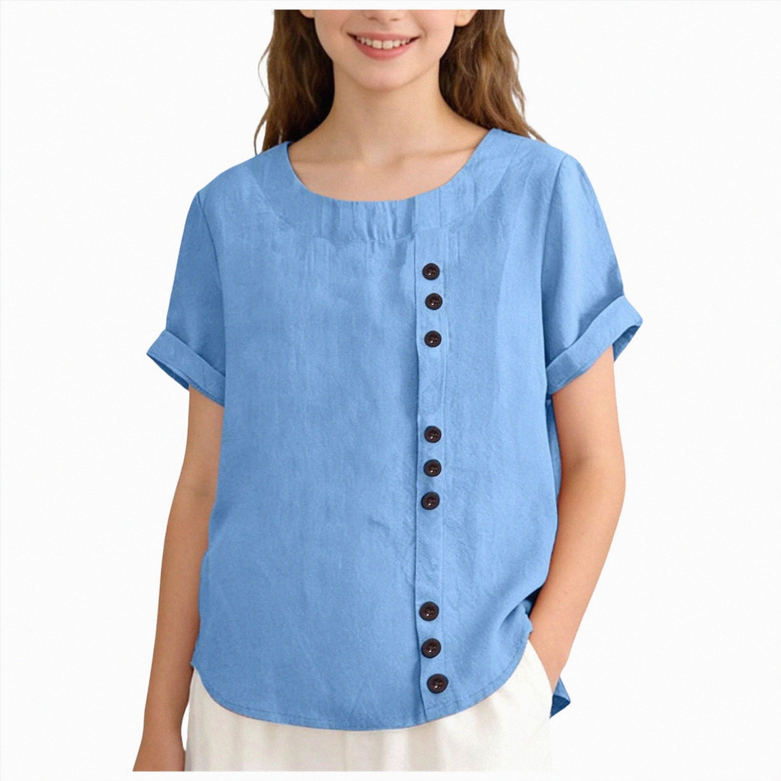 Ccpelsie Toddler Girls Summer Solid Short Sleeve T-Shirts for Girls ...