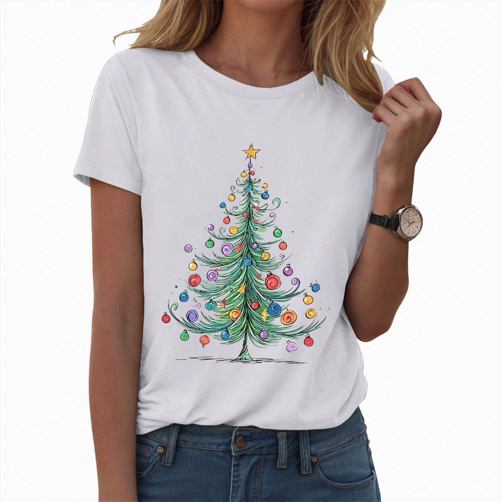 Ccpelsie Women Christmas Shirts Merry Christmas Santa Funny Holiday ...