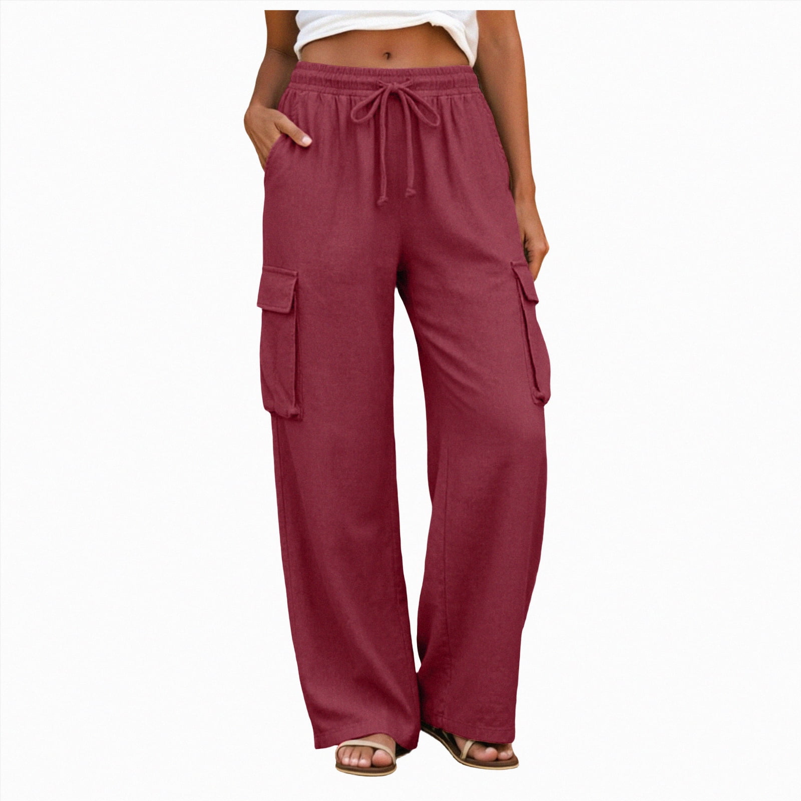 Ccpelsie Women Wide Leg Linen Palazzo Pants Casual Elastic Waist ...