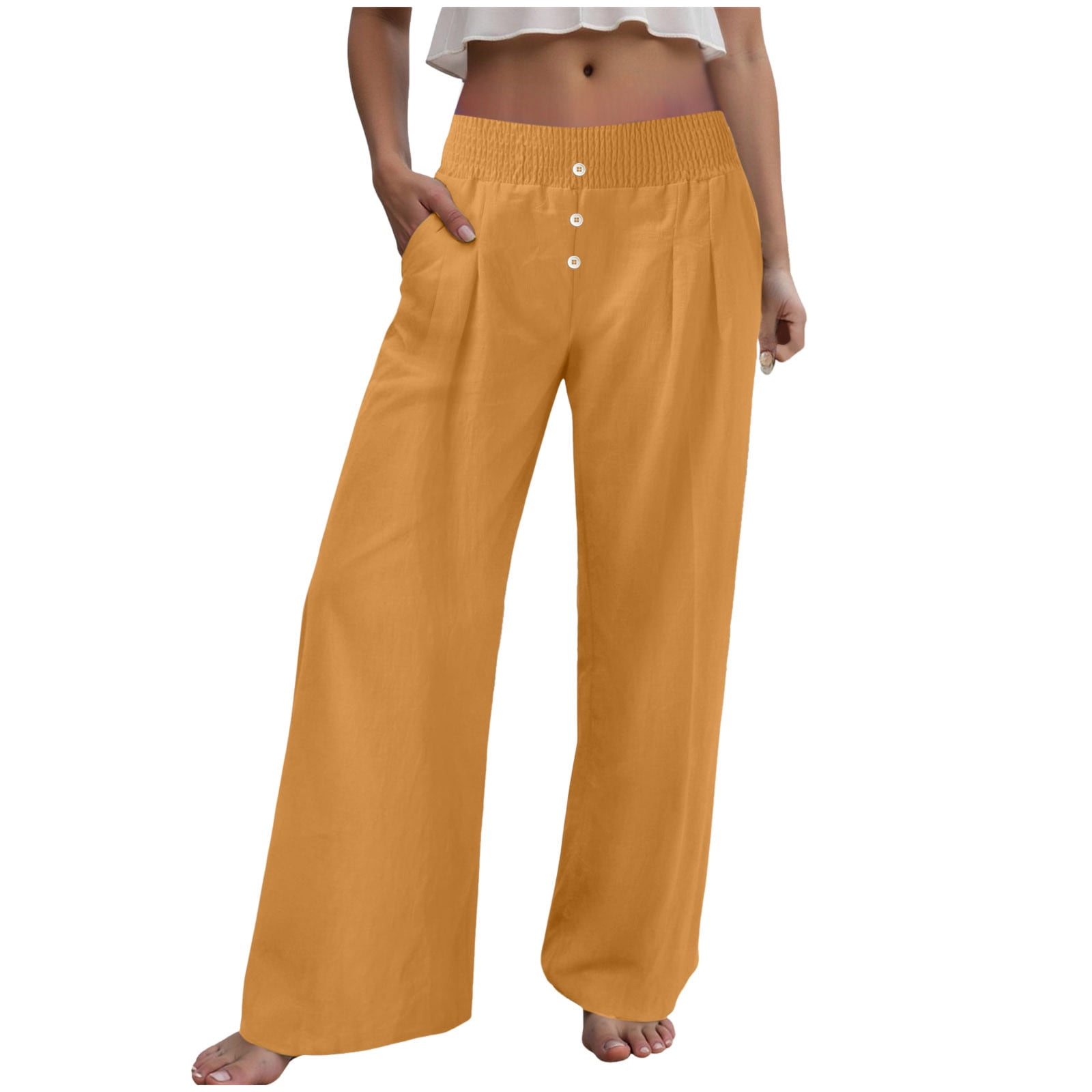 Ccpelsie Women Wide Leg Palazzo Pants Summer High Waist Flowy Casual Trousers Loose Lounge Beach ...